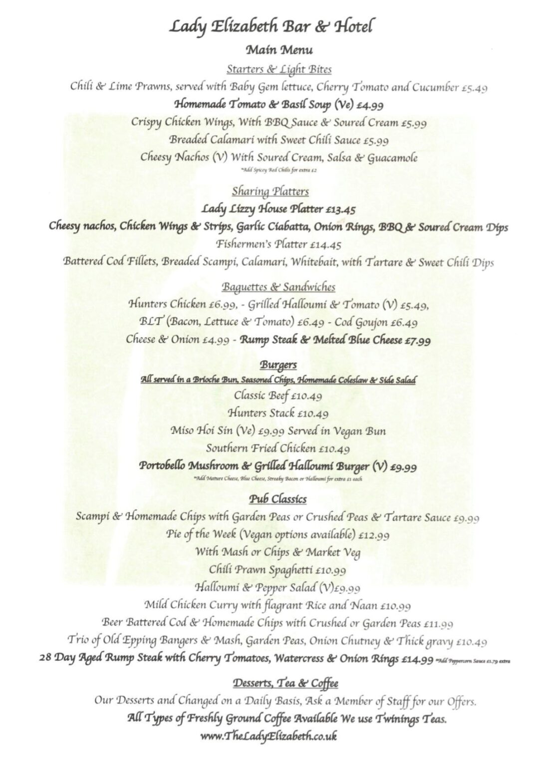 Menus - The Lady Elizabeth