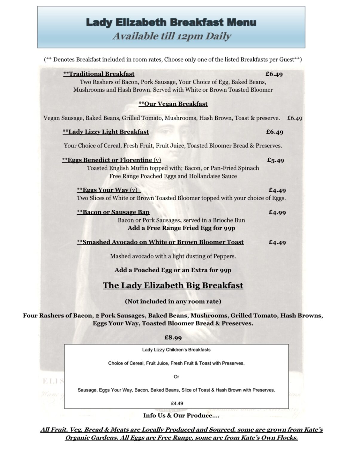 Menus - The Lady Elizabeth